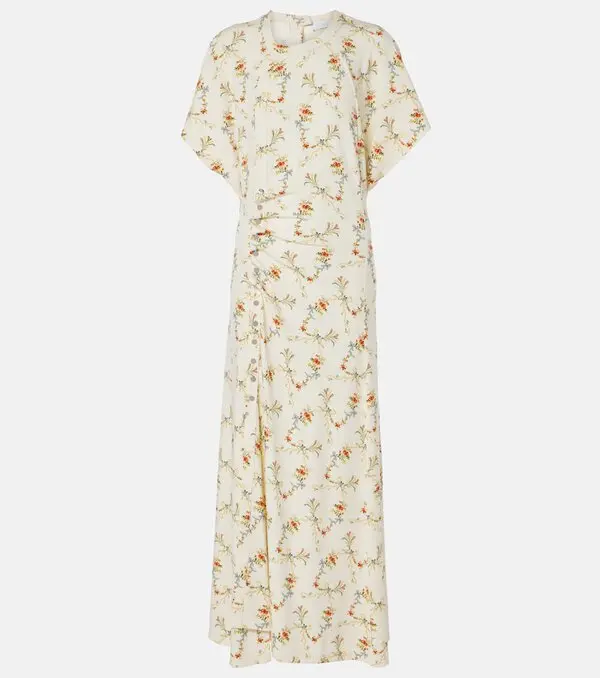 Rabanne Floral Gathered Midi Dress - Beige
