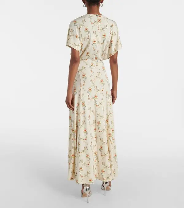 Rabanne Floral Gathered Midi Dress - Beige