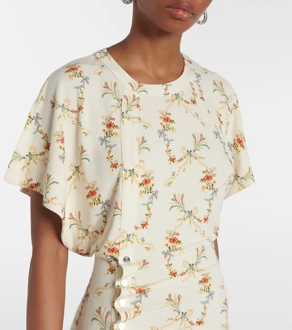 Rabanne Floral Gathered Midi Dress - Beige