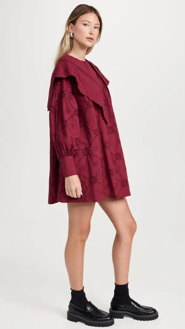 Damson Madder Clementine Colla Mini Dress In Red - 40% Off | Editorialist
