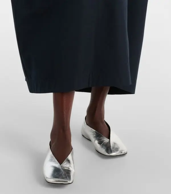 JIL SANDER Metallic Leather Ballerina Flats