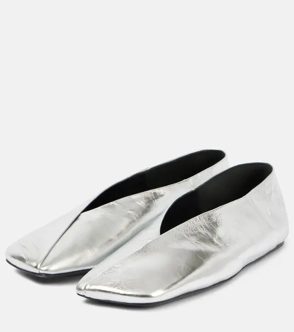 JIL SANDER Metallic Leather Ballerina Flats