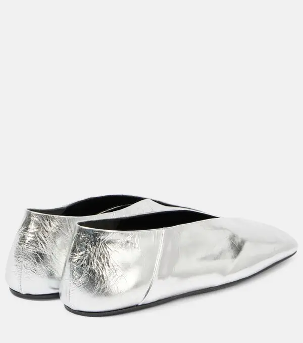 JIL SANDER Metallic Leather Ballerina Flats - Silver