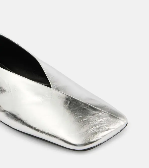 JIL SANDER Metallic Leather Ballerina Flats - Silver