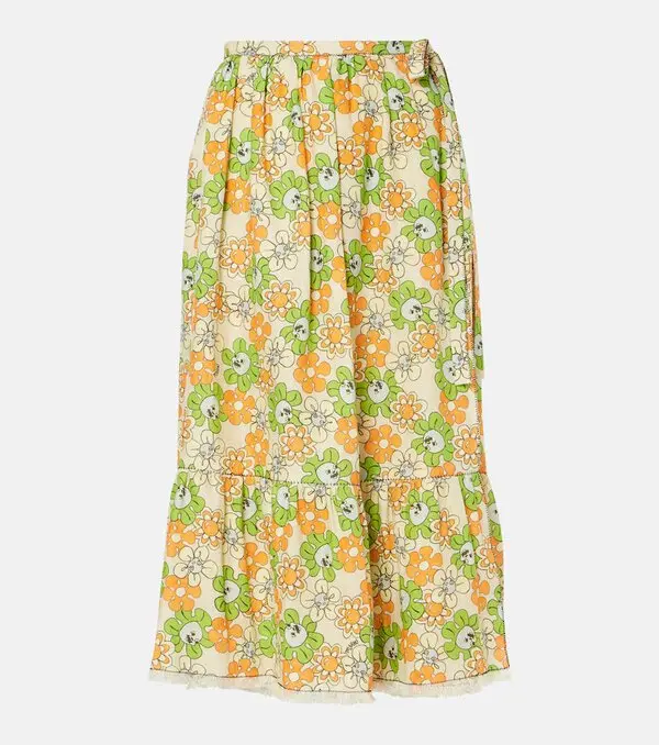 Marni Floral Printed Linen Midi Skirt