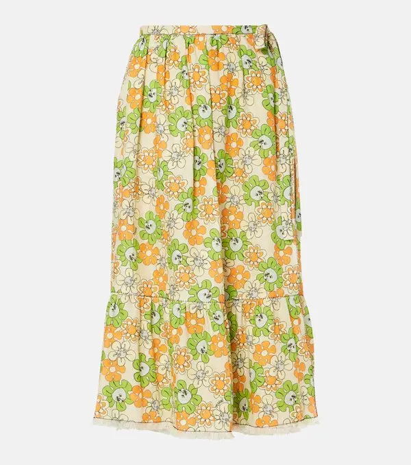 Marni Floral Printed Linen Midi Skirt - Multicoloured