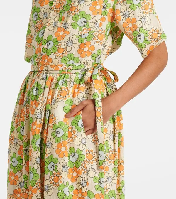 Marni Floral Printed Linen Midi Skirt