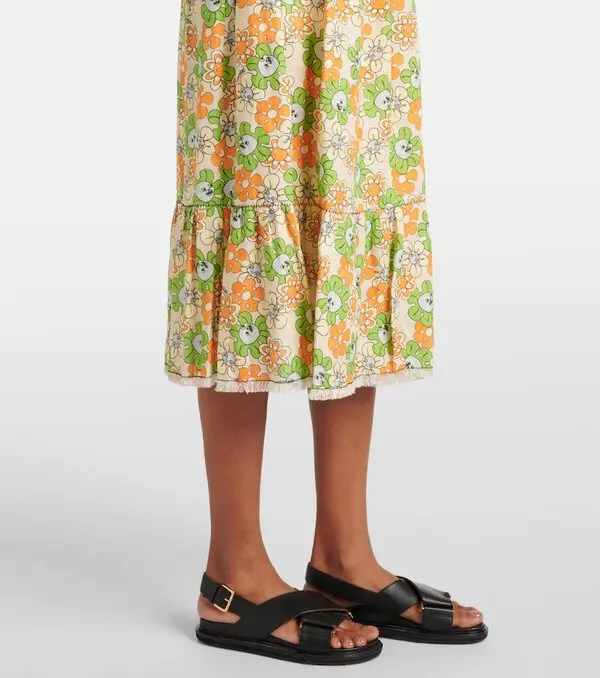 Marni Floral Printed Linen Midi Skirt