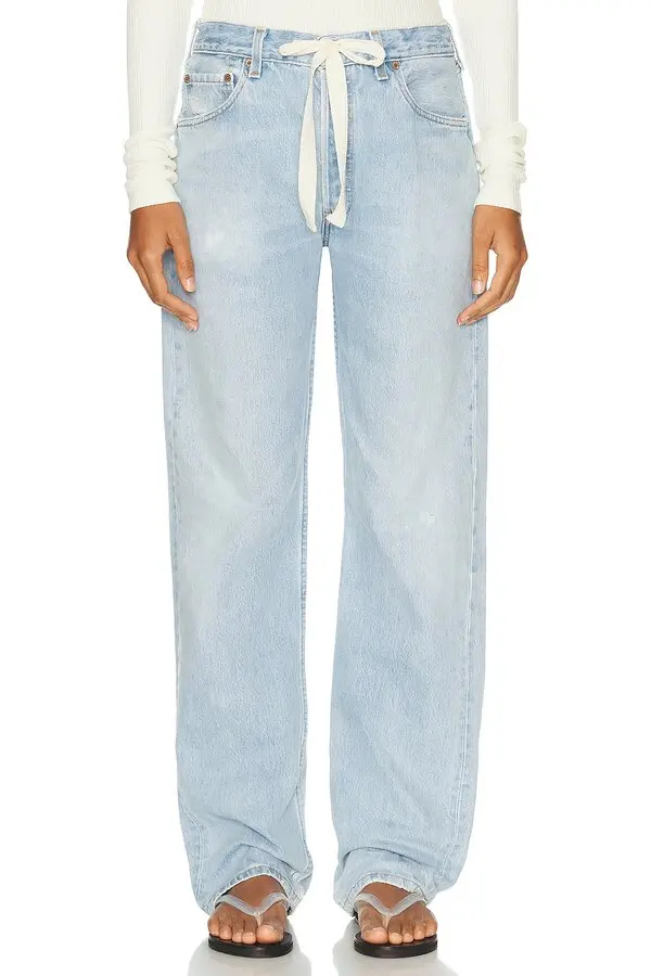 ALIGRACE Vintage Drawstring Wide Leg Jeans - Light