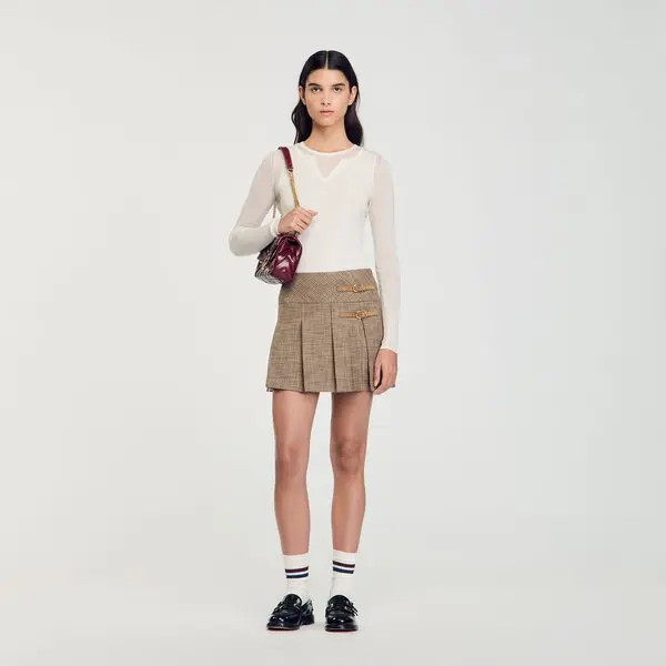 Sandro Pleated Houndstooth Mini Skirt