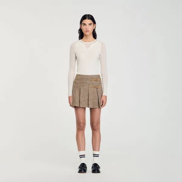 Sandro Pleated Houndstooth Mini Skirt
