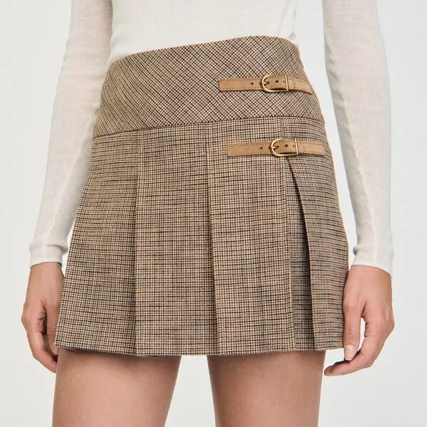 Sandro Pleated Houndstooth Mini Skirt