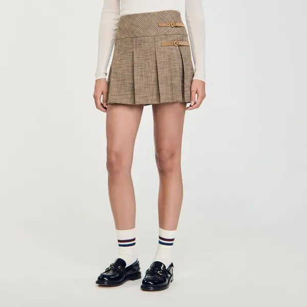 Sandro Pleated Houndstooth Mini Skirt
