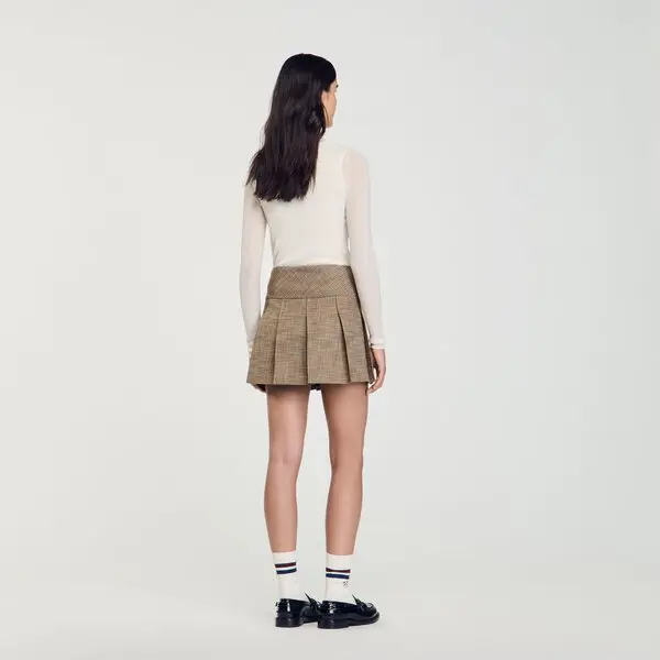 Sandro Pleated Houndstooth Mini Skirt