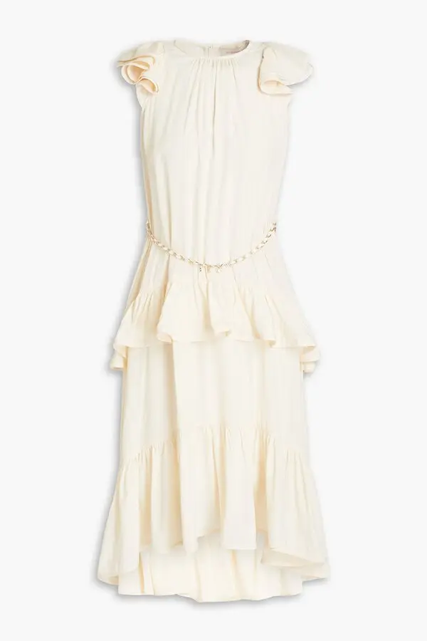 Zimmermann Belted Ruffled Crepe De Chine Dress