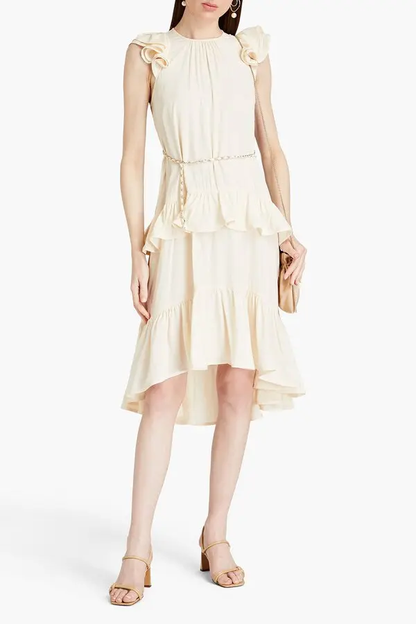 Zimmermann Belted Ruffled Crepe De Chine Dress