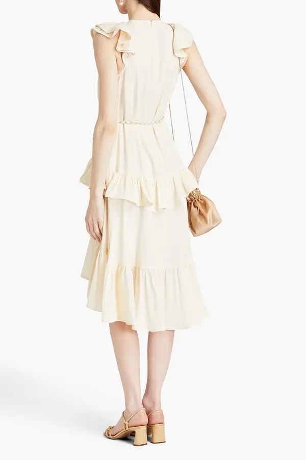 Zimmermann Belted Ruffled Crepe De Chine Dress