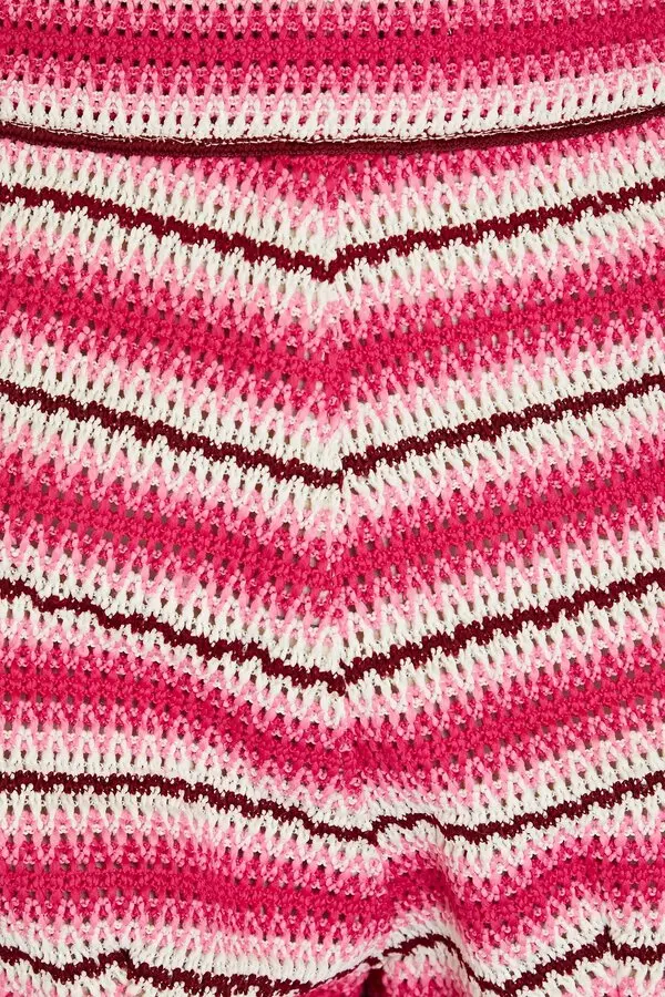 PatBO Ruffled Striped Crocheted Shorts
