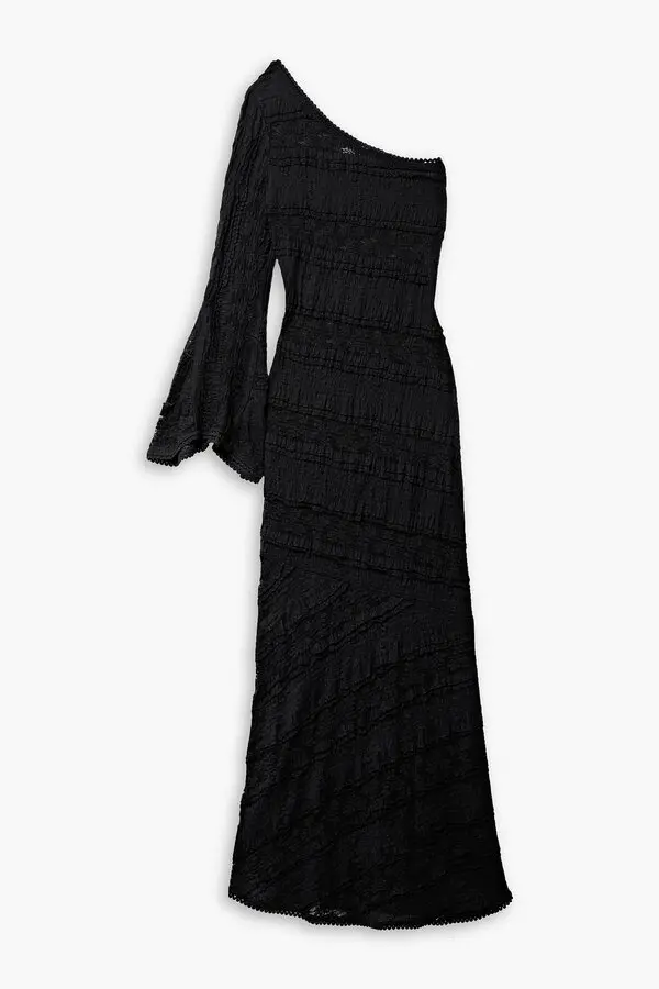 Charo Ruiz Ibiza Lora One-Sleeve Paneled Stretch-Lace And Gauze Maxi Dress  In Black - 50% Off | Editorialist
