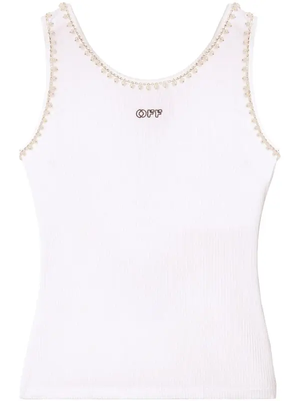 Off-White Pearl-embellished Ribbed Tank Top - White