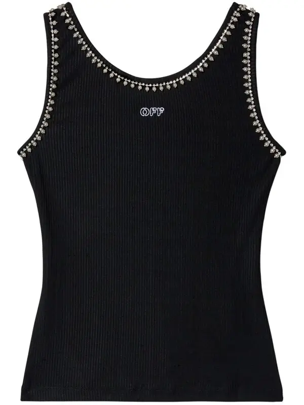 Off-White Pearl-embellished Ribbed Tank Top - Black
