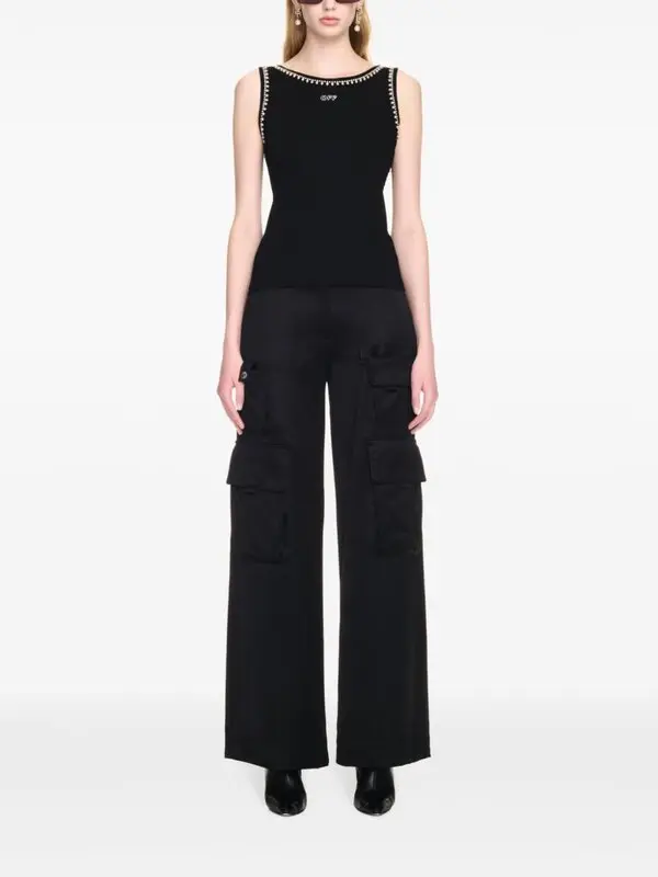 Off-White Pearl-embellished Ribbed Tank Top - Black