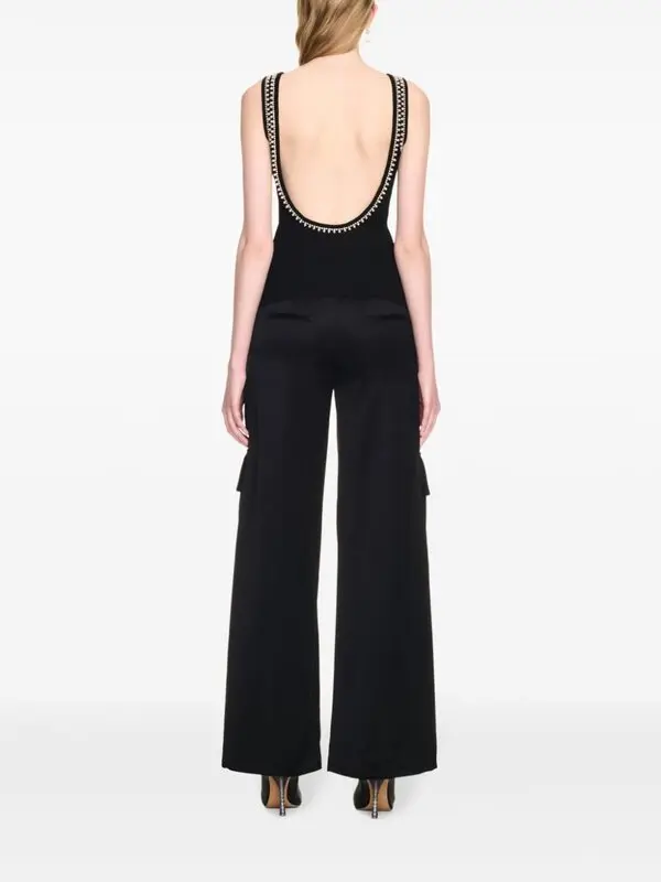 Off-White Pearl-embellished Ribbed Tank Top - Black