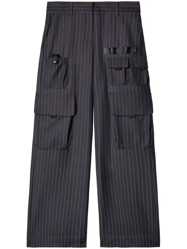 Off-White Pinstriped Wide Leg Cargo Pants - Grey