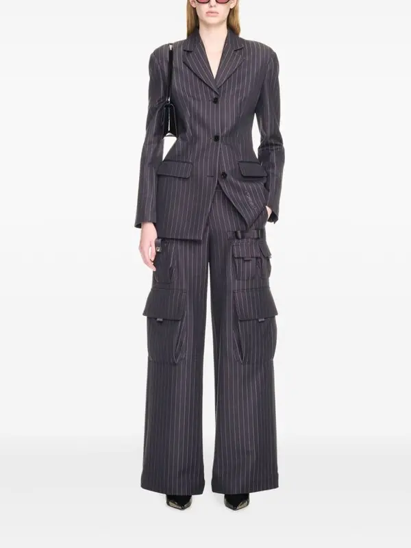 Off-White Pinstriped Wide Leg Cargo Pants - Grey
