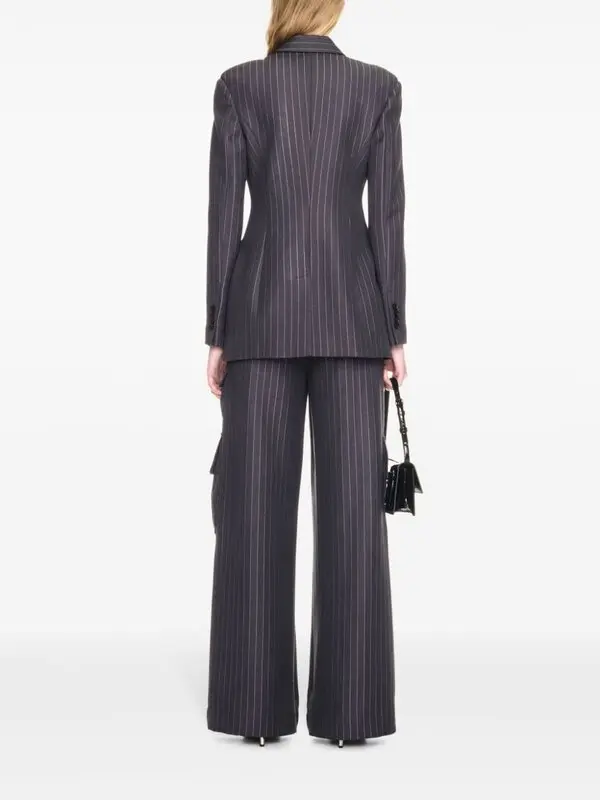 Off-White Pinstriped Wide Leg Cargo Pants - Grey
