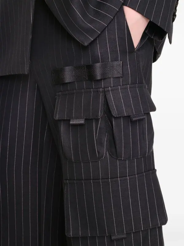Off-White Pinstriped Wide Leg Cargo Pants - Grey
