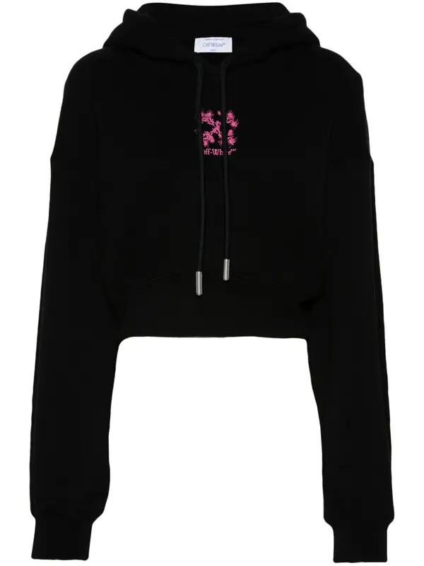 Off-White Arrows-embroidered Cropped Hoodie - Black