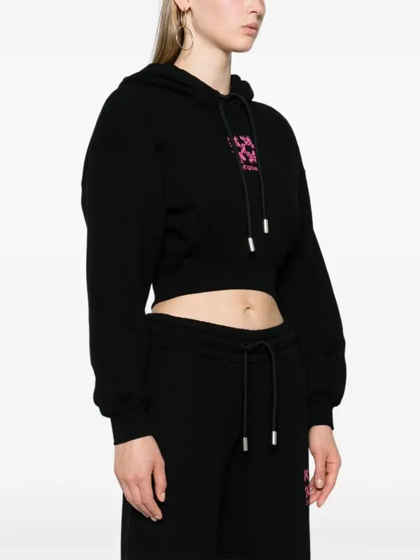 Off-White Arrows-embroidered Cropped Hoodie - Black