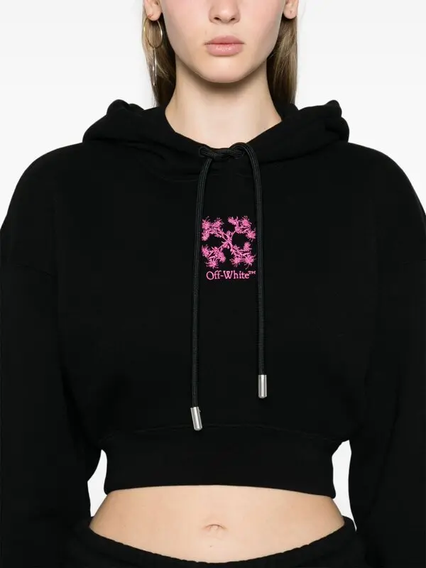 Off-White Arrows-embroidered Cropped Hoodie - Black