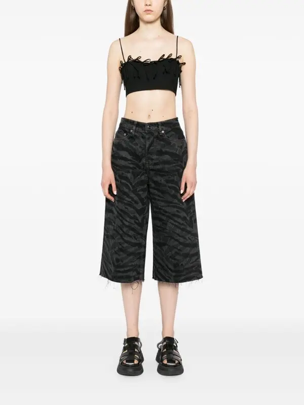GANNI Zebra Print Denim Shorts