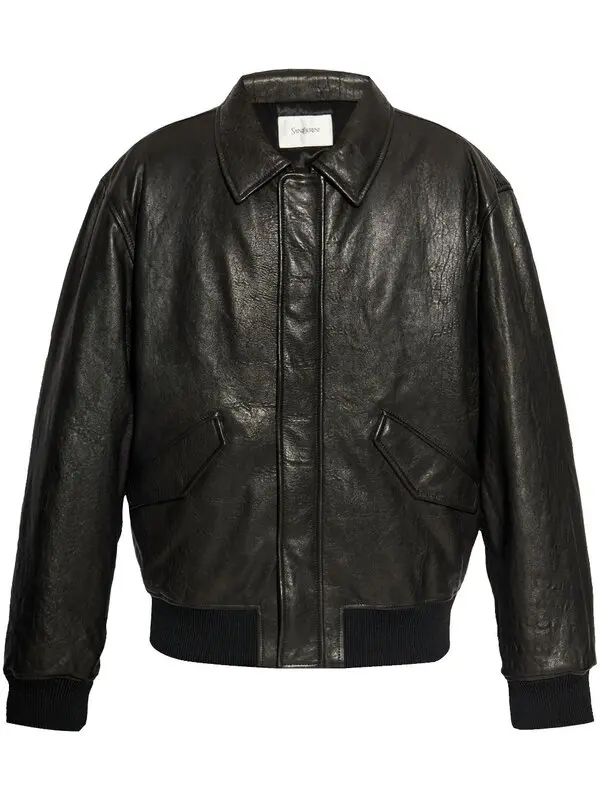 Saint Laurent Leather Bomber Jacket - Black