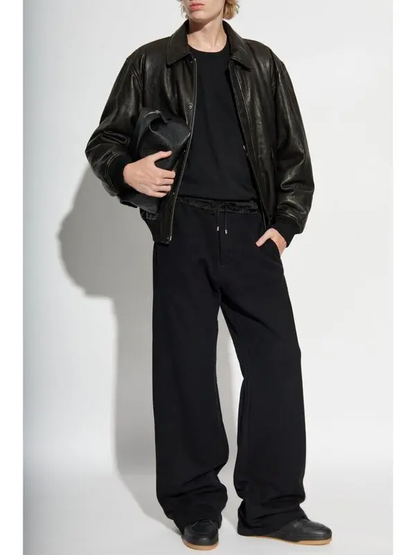 Saint Laurent Leather Bomber Jacket - Black