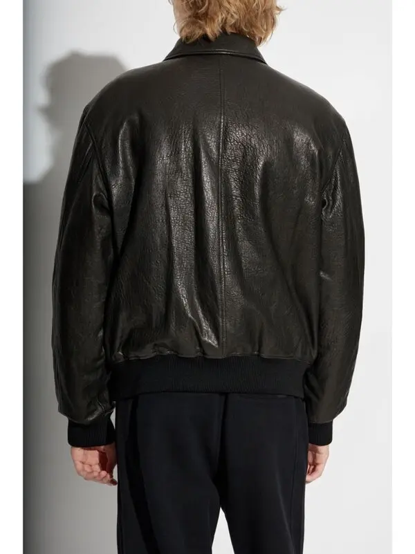 Saint Laurent Leather Bomber Jacket - Black
