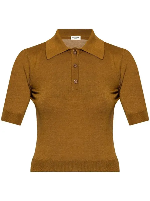Saint Laurent Cassandre Embroidery Wool-cashmere Polo Top