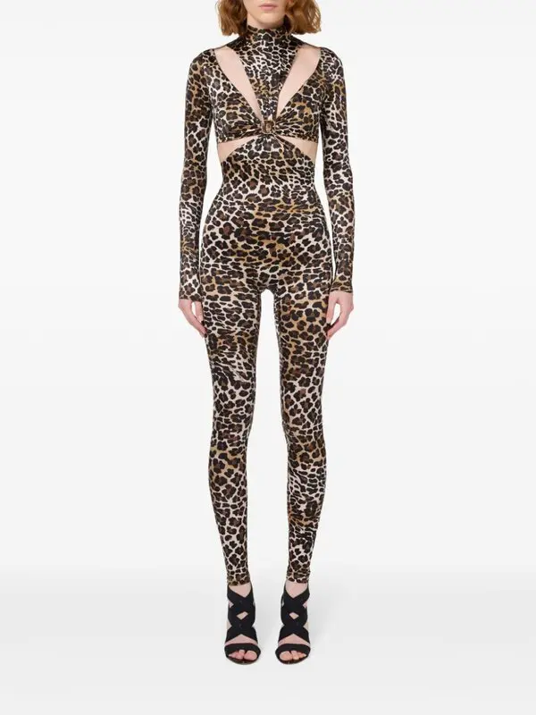 Elisabetta Franchi Leopard-print Cut-out Jumpsuit - Brown
