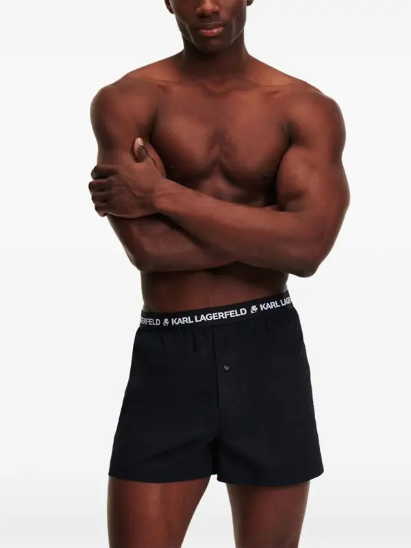 Karl Lagerfeld Logo-waistband Woven Boxer Shorts - Black