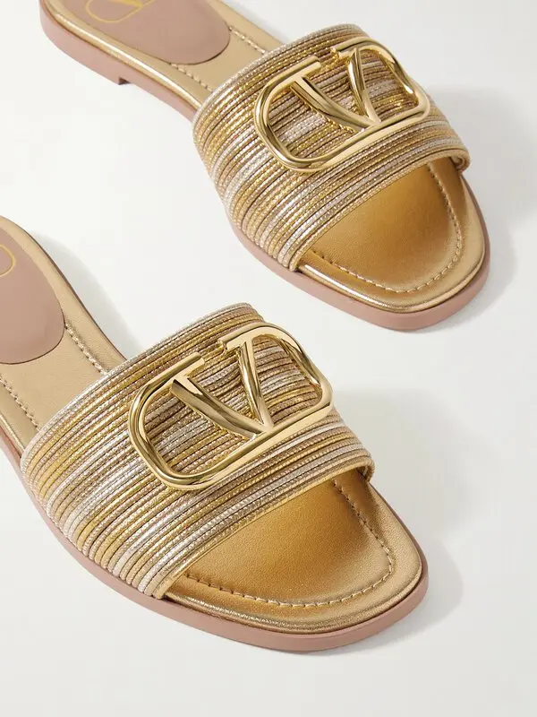 Valentino Garavani Vlogo Metallic Leather Slides