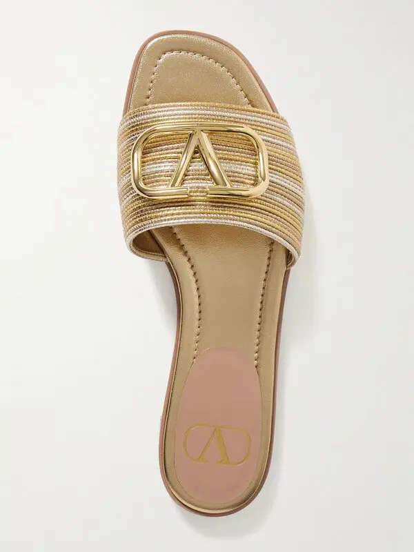 Valentino Garavani Vlogo Metallic Leather Slides