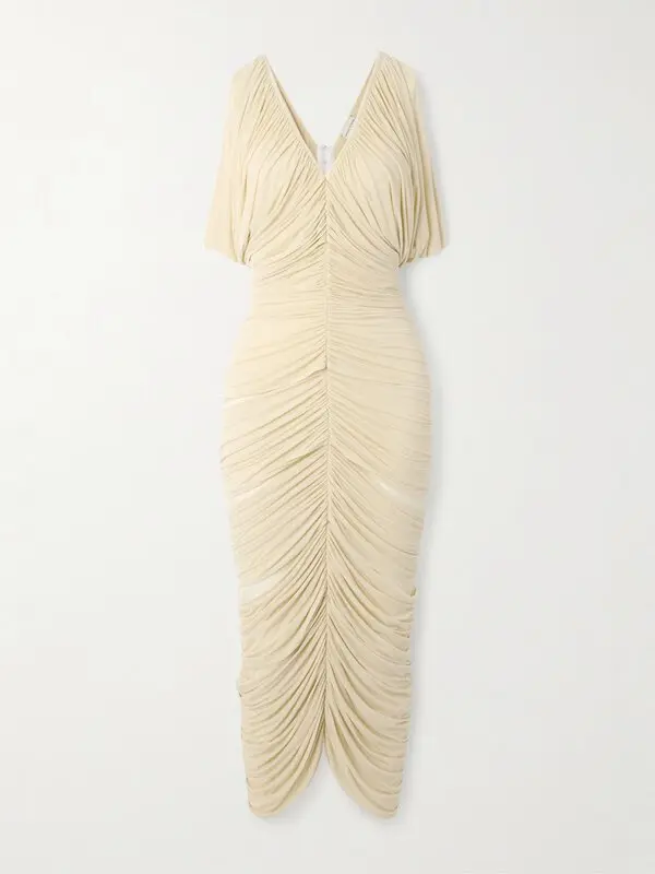 Magda Butrym Ruched Stretch-jersey Midi Dress - Neutrals