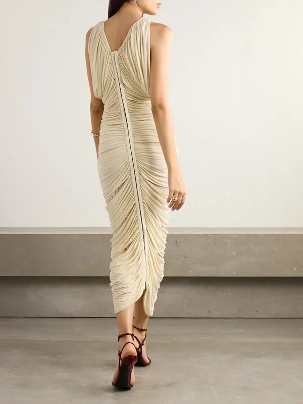 Magda Butrym Ruched Stretch-jersey Midi Dress - Neutrals