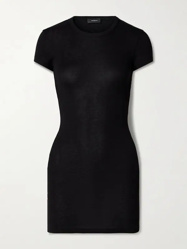 mini black cotton jersey dress Organic Stretch Jersey Drop Waist Mini Dress in True Black
