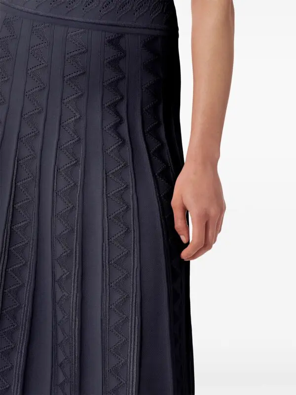 blue pointelle knit midi dress Blue Pointelle Peplum Knit Midi Dress  self-portrait-US