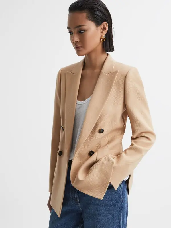 REISS Larsson Double-breasted Twill Blazer