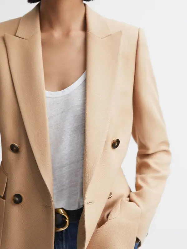 REISS Larsson Double-breasted Twill Blazer