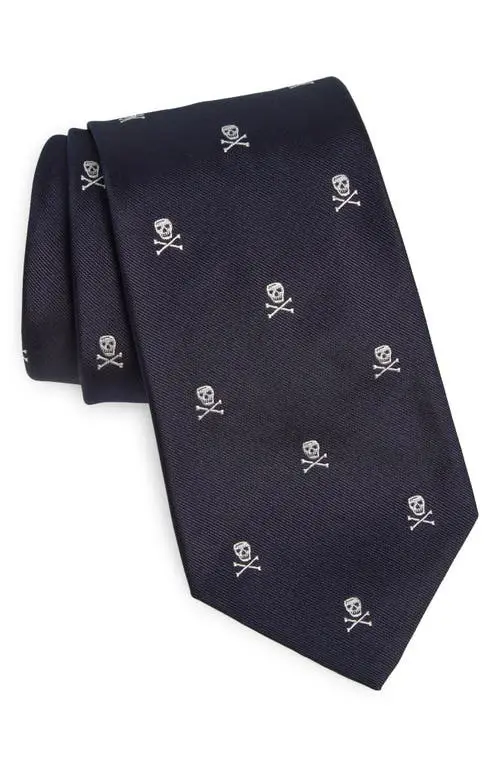 Ralph Lauren Purple Label Skull And Crossbones Embroidered Silk Tie - Navy